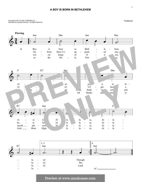 A Boy Is Born in Bethlehem by folklore - sheet music on MusicaNeo