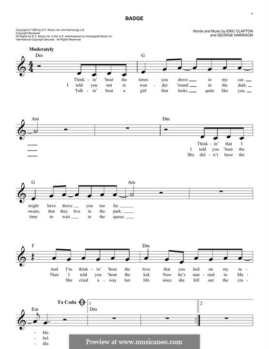 Badge (Cream) by E. Clapton, G. Harrison - sheet music on MusicaNeo