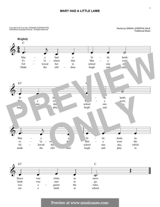 Mary Had a Little Lamb by folklore - sheet music on MusicaNeo