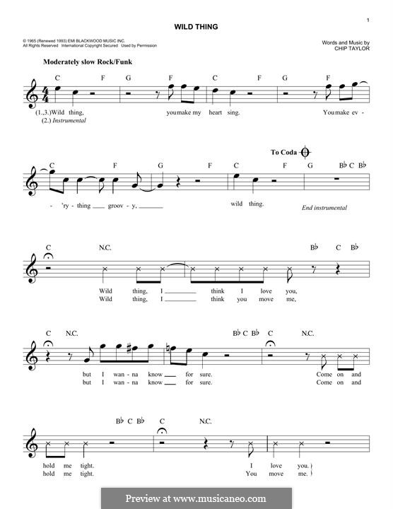 Wild Thing (The Troggs) by C. Taylor - sheet music on MusicaNeo