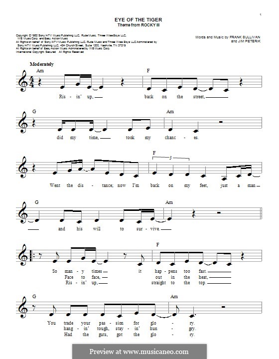 Eye of the Tiger (Survivor) by F.M. Sullivan III, J.M. Peterik on MusicaNeo