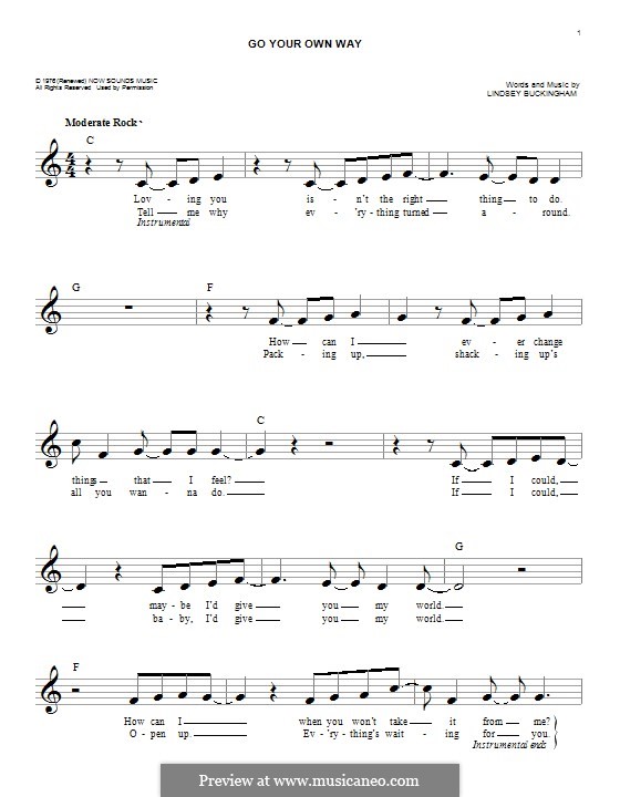 Go Your Own Way (Fleetwood Mac) by L. Buckingham - sheet music on MusicaNeo