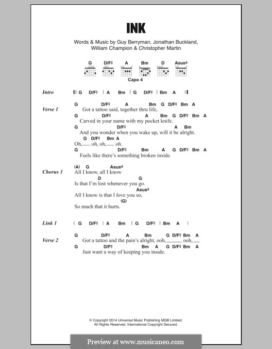 Ink (Coldplay) by C. Martin, G. Berryman, J. Buckland, W. Champion on ...