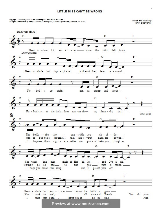 Little Miss Can't Be Wrong (Spin Doctors) by C. Barron, E. Schenkman, M ... Little Miss Can't Be Wrong (Spin Doctors) by C. Barron, E. Schenkman, M ...