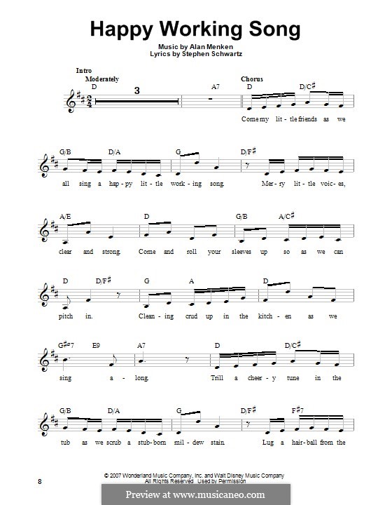 Happy Working Song (from Enchanted) by A. Menken - sheet music on MusicaNeo