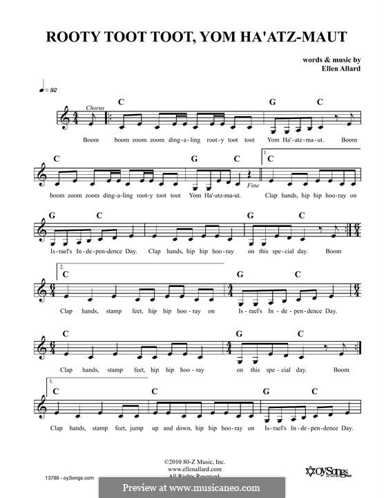 Rooty Toot Toot Yom Haatzmaut by E. Allard - sheet music on MusicaNeo