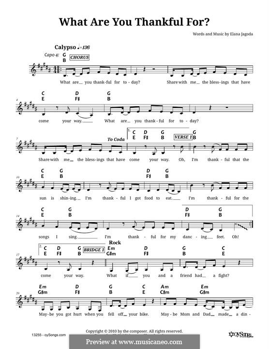 What are You Thankful For? by E. Jagoda - sheet music on MusicaNeo
