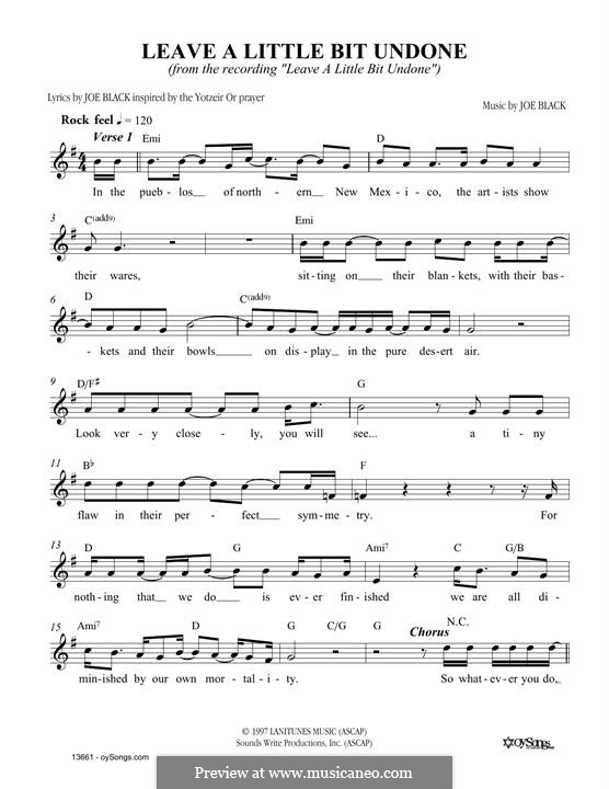 Leave a Little Bit Undone by J. Black - sheet music on MusicaNeo