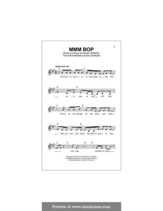 MMM Bop by I. Hanson, T. Hanson, Z. Hanson - sheet music on MusicaNeo