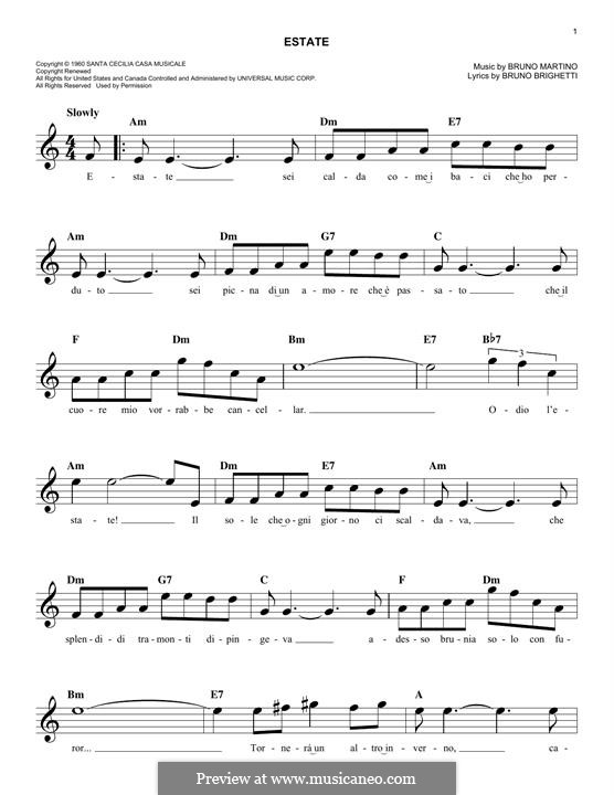 Estate by B. Martino - sheet music on MusicaNeo