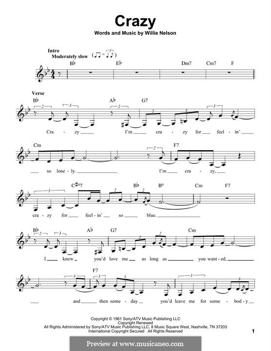 Crazy (Patsy Cline) by W. Nelson - sheet music on MusicaNeo