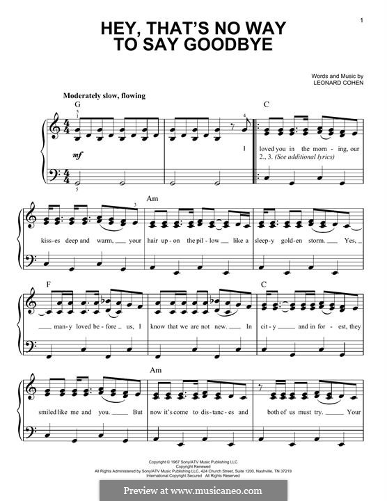 Hey, That's No Way to Say Goodbye by L. Cohen - sheet music on MusicaNeo Hey, That's No Way to Say Goodbye by L. Cohen - sheet music on MusicaNeo