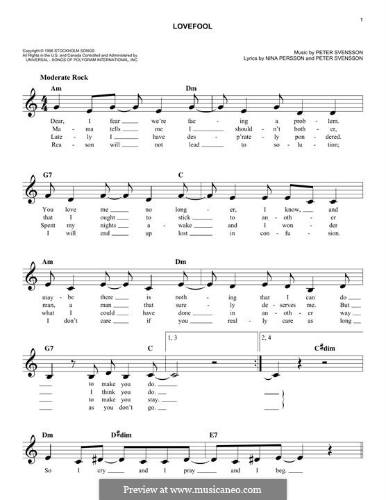 Lovefool (The Cardigans) by N. Persson, P. Svensson on MusicaNeo
