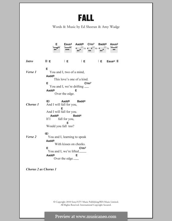 Fall by E. Sheeran, A. Wadge - sheet music on MusicaNeo