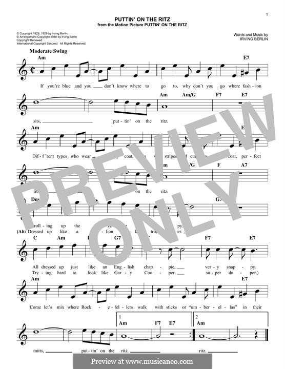 Puttin' on the Ritz by I. Berlin - sheet music on MusicaNeo