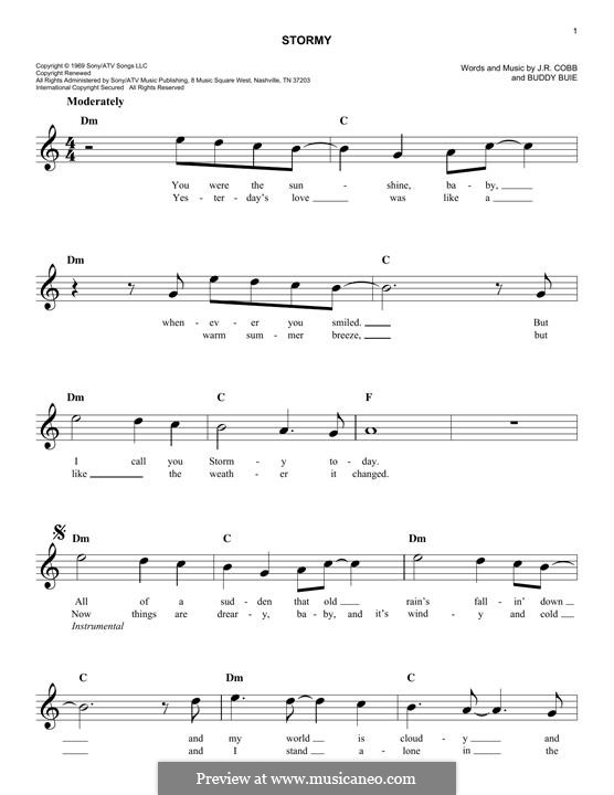 Stormy (Classics IV) by B. Buie, J. Cobb - sheet music on MusicaNeo
