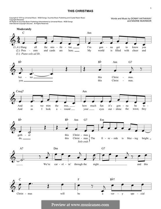 This Christmas by D. Hathaway, N. McKinnor - sheet music on MusicaNeo