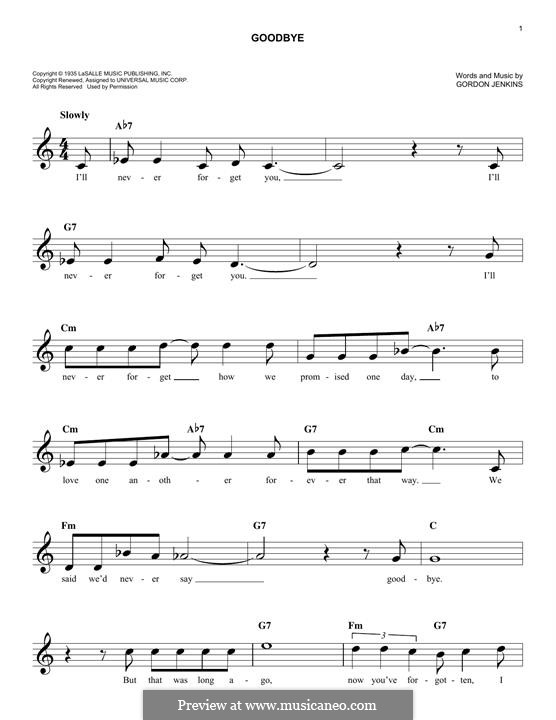 Goodbye (Bill Evans) by G. Jenkins - sheet music on MusicaNeo