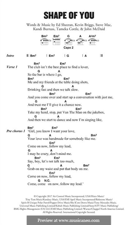 Shape Of You by E. Sheeran, Steve Mac, J. McDaid - sheet music on MusicaNeo