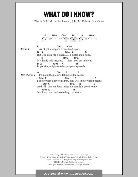 What Do I Know? by E. Sheeran, J. McDaid, F. Vance on MusicaNeo
