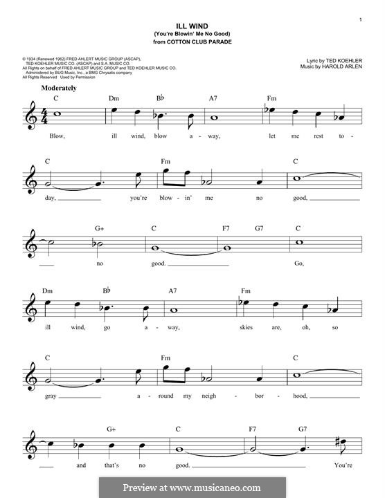 Ill Wind (You're Blowin' Me No Good) by H. Arlen - sheet music on MusicaNeo