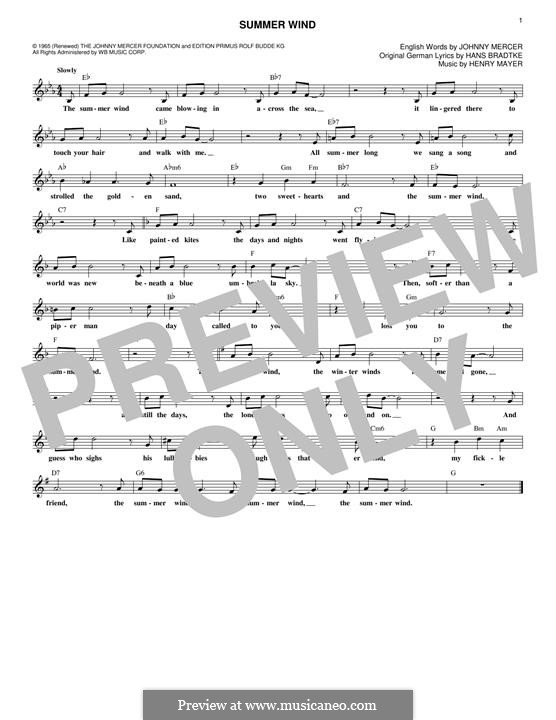 Summer Wind (Frank Sinatra) by H. Mayer - sheet music on MusicaNeo