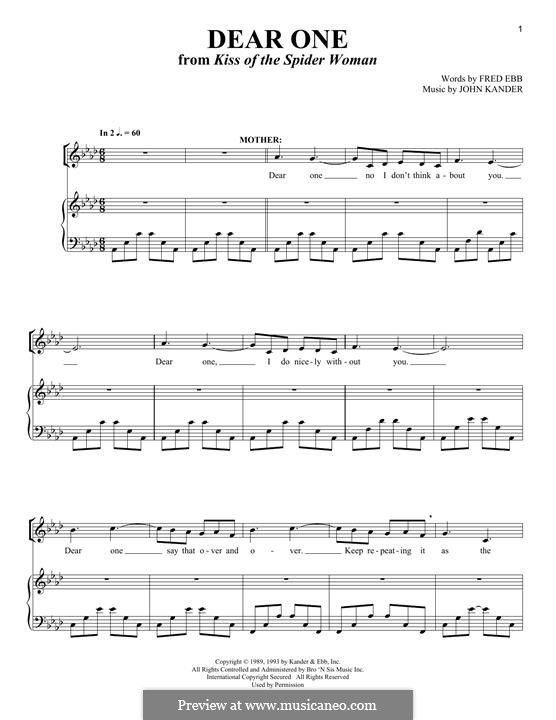 Dear One by J. Kander - sheet music on MusicaNeo