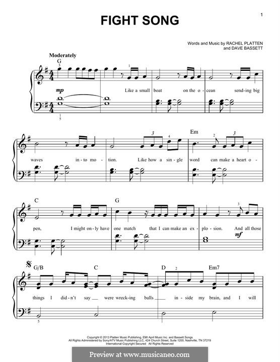Fight Song by D. Bassett, R. Platten - sheet music on MusicaNeo
