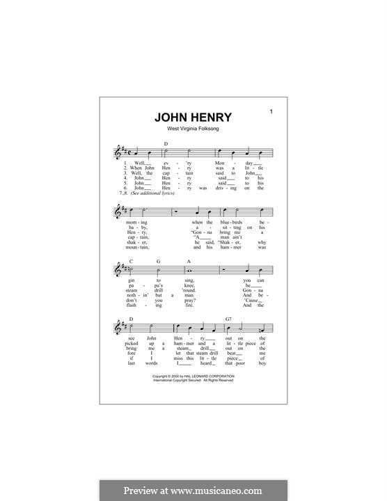 John Henry by folklore - sheet music on MusicaNeo
