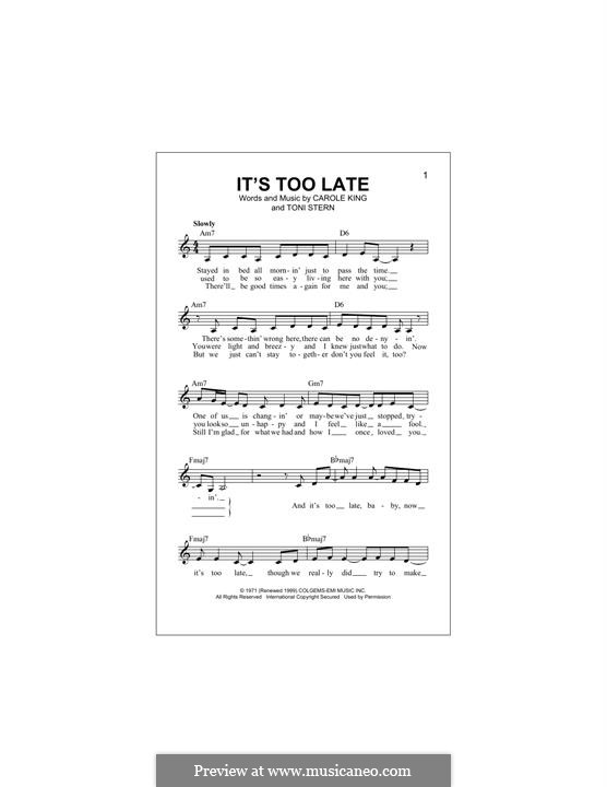 It's Too Late by C. King - sheet music on MusicaNeo