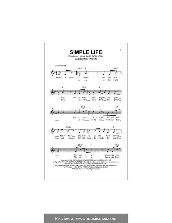 Simple Life by E. John - sheet music on MusicaNeo