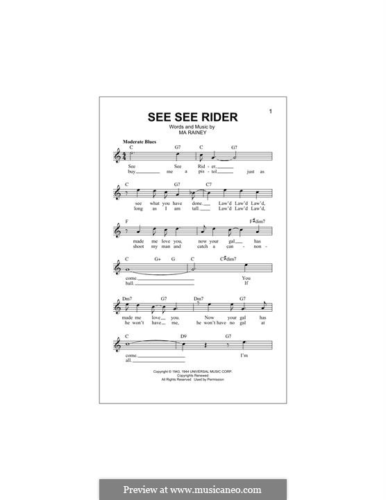 See See Rider (The Animals) by Ma Rainey - sheet music on MusicaNeo