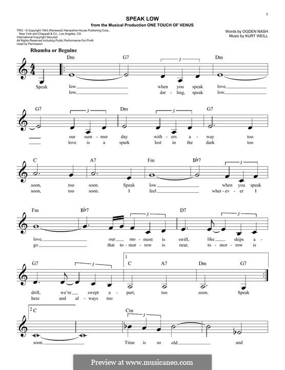 Speak Low by K. Weill - sheet music on MusicaNeo