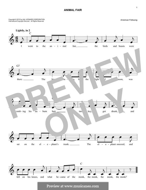 Animal Fair by folklore - sheet music on MusicaNeo
