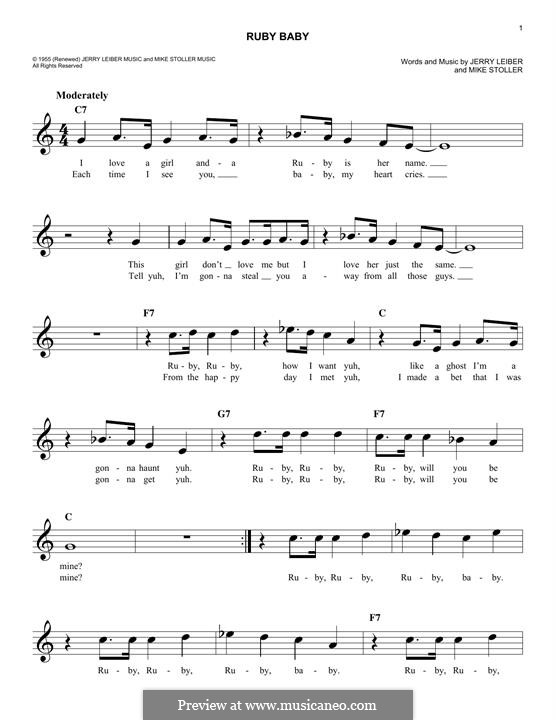 Ruby Baby (Dion) by J. Leiber, M. Stoller - sheet music on MusicaNeo