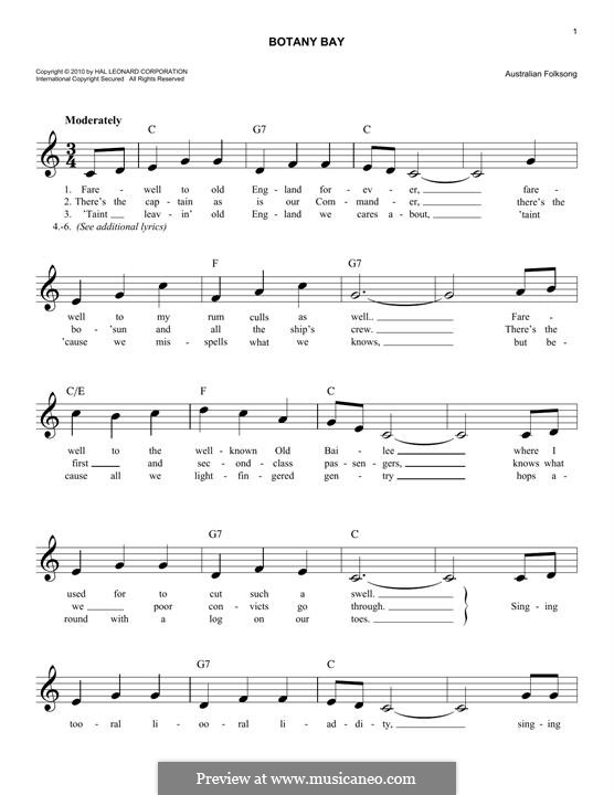 Botany Bay by folklore - sheet music on MusicaNeo