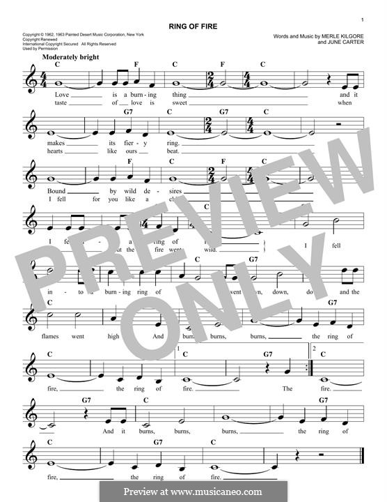 Ring of Fire by J. Carter, M. Kilgore - sheet music on MusicaNeo