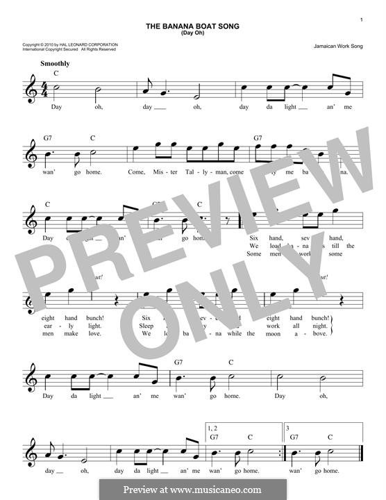 The Banana Boat Song (Day-O) by folklore - sheet music on MusicaNeo
