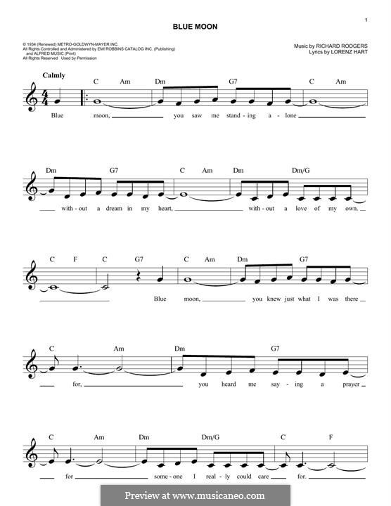 Blue Moon by R. Rodgers - sheet music on MusicaNeo