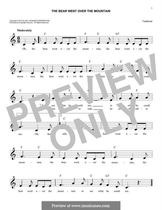 The Bear Went Over the Mountain by folklore - sheet music on MusicaNeo