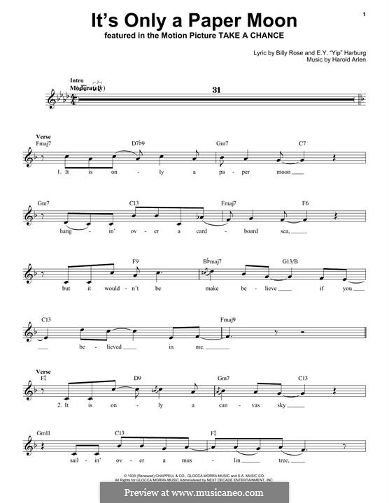 It's Only a Paper Moon by H. Arlen - sheet music on MusicaNeo