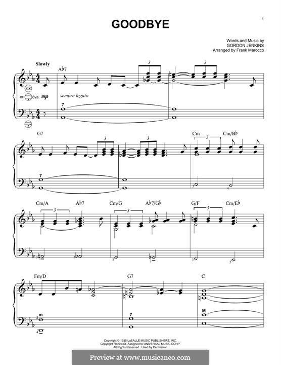 Goodbye (Bill Evans) by G. Jenkins - sheet music on MusicaNeo