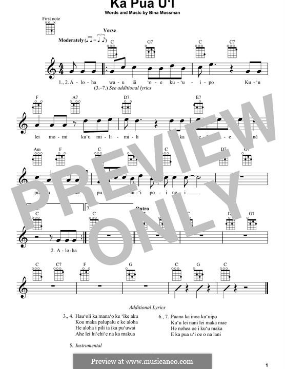 Ka Pua U'I by B. Mossman - sheet music on MusicaNeo