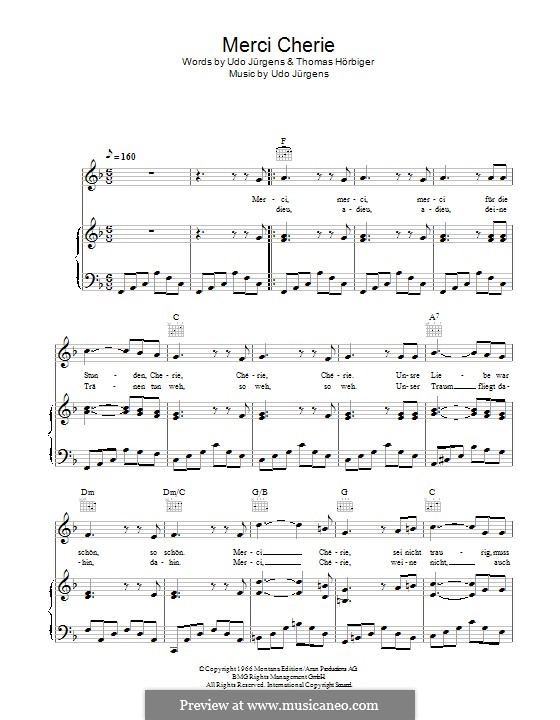 Merci Cherie by U. Jürgens - sheet music on MusicaNeo