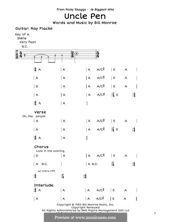 Uncle Pen By B Monroe Sheet Music On Musicaneo