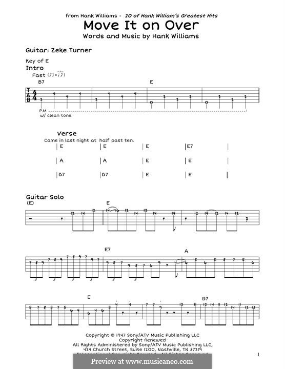 Move It on Over by H. Williams - sheet music on MusicaNeo