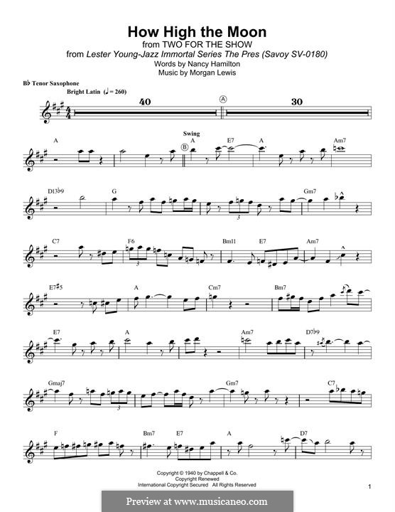How High the Moon (Ella Fitzgerald) by M. Lewis - sheet music on MusicaNeo