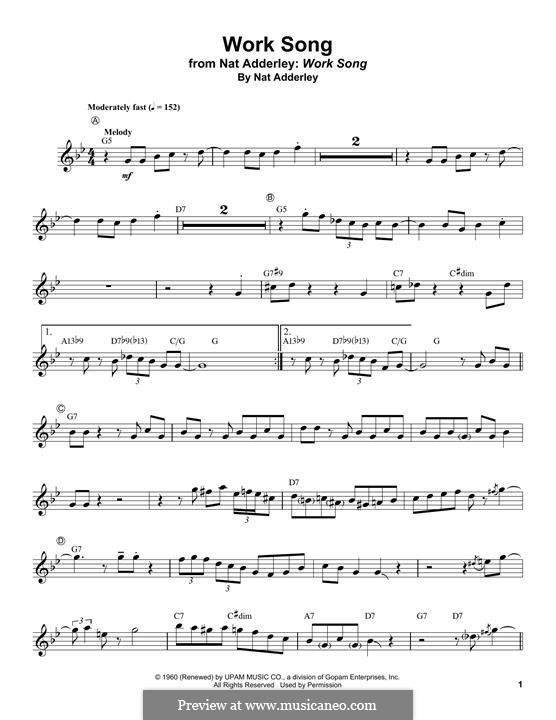 Work Song by J.C. Adderley - sheet music on MusicaNeo