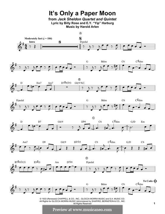 It's Only a Paper Moon by H. Arlen - sheet music on MusicaNeo