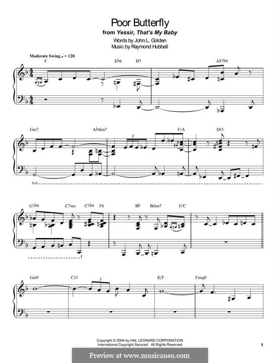 Poor Butterfly by R. Hubbell - sheet music on MusicaNeo